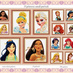 14 Princess Small Portrait Cross Stitch Pattern Princess Pattern ...