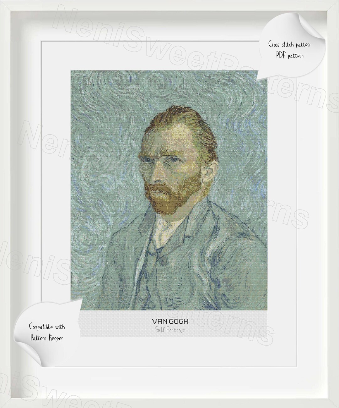 Self-portrait Cross Stitch Pattern Famous Painting Vincent Van Gogh ...