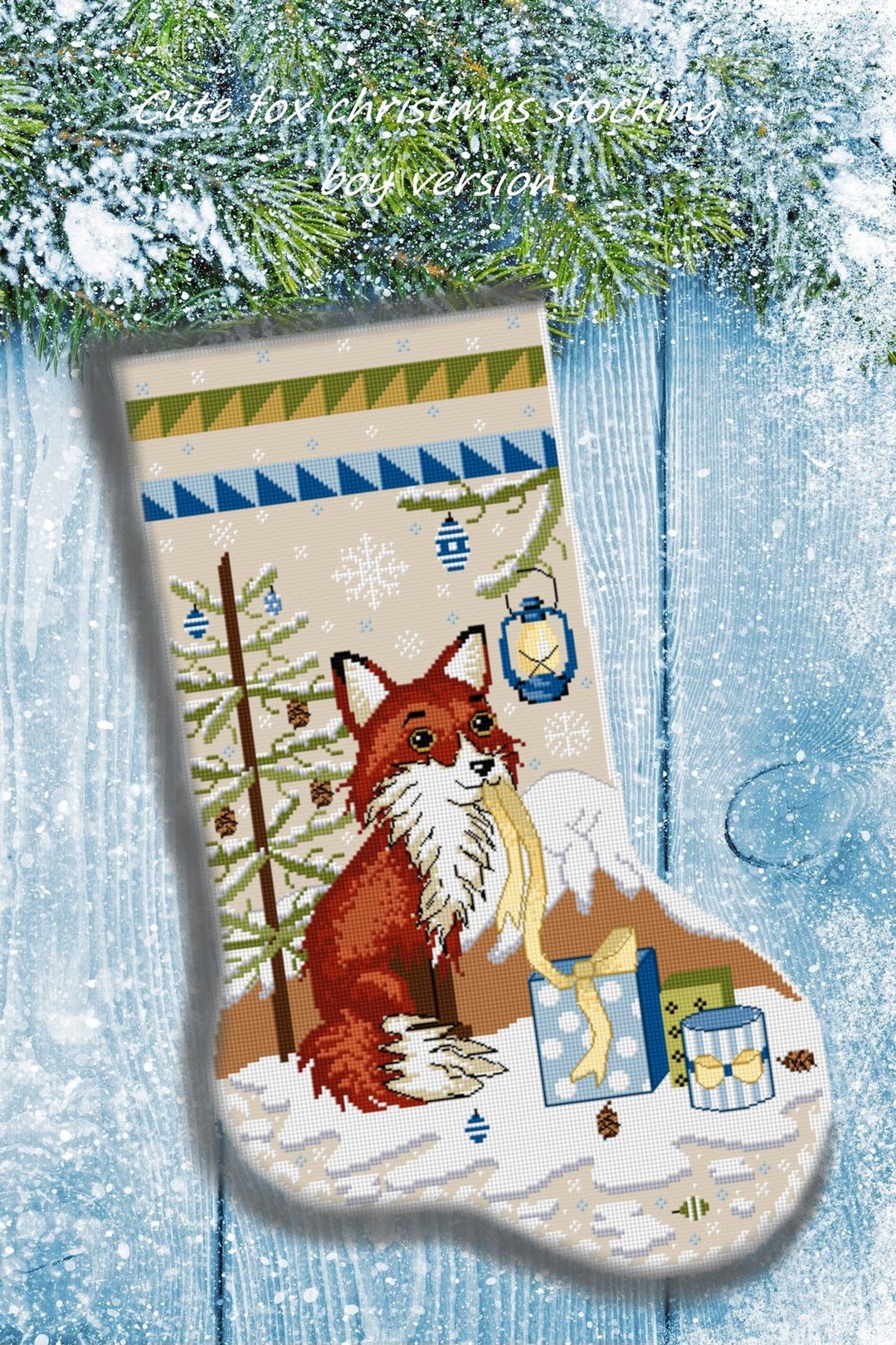 Cute Fox Christmas Stocking - Boy Version, Cross Stitch Pattern ...