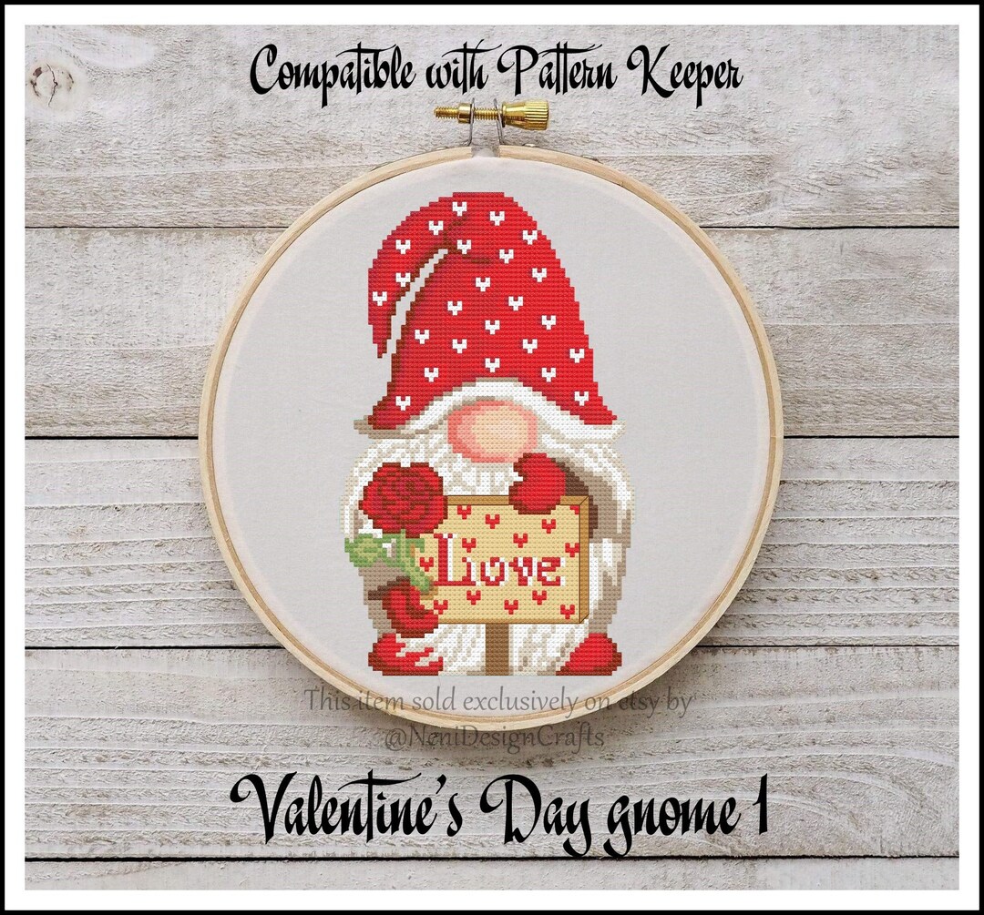 Valentine Gnome Cross Stitch Pattern: Love, DIY Home Decor (PDF Pattern ...