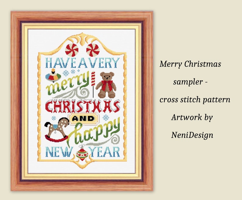 Merry Christmas Sampler Christmas Typography Christmas Cross Stitch ...