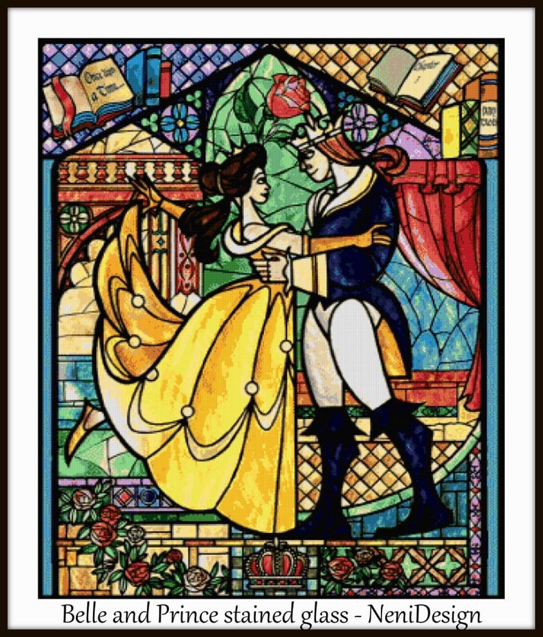 3 Princess and the Prince stained glass Cross stitch pattern | Etsy