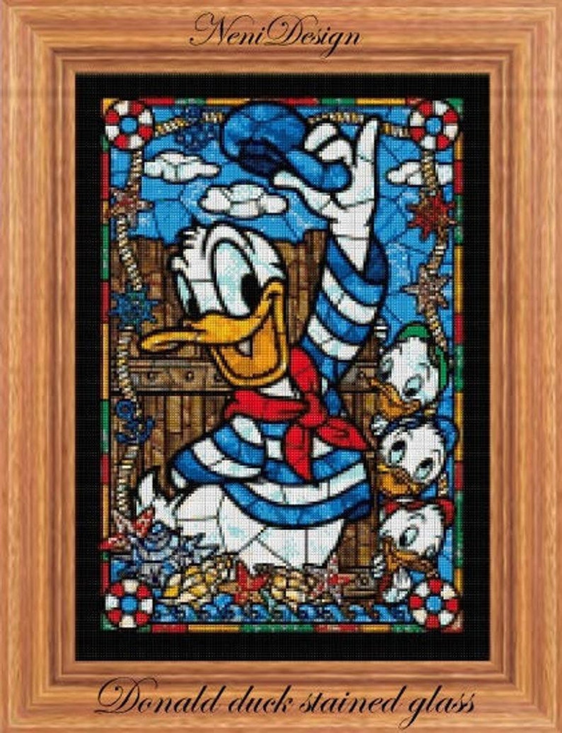 Donald Duck Stained Glass Cross Stitch Pattern DIY Stained Glass ...