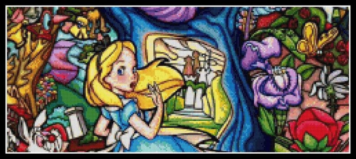 Alice in Wonderland Stained Glass Cross Stitch Pattern (PDF) - Etsy