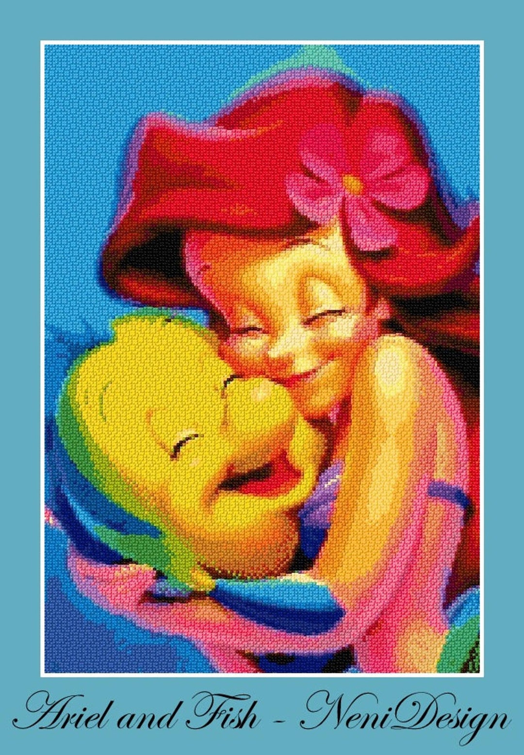 Ariel and Fish Cross Stitch Pattern Princess Cross Stitch Cute Ariel ...
