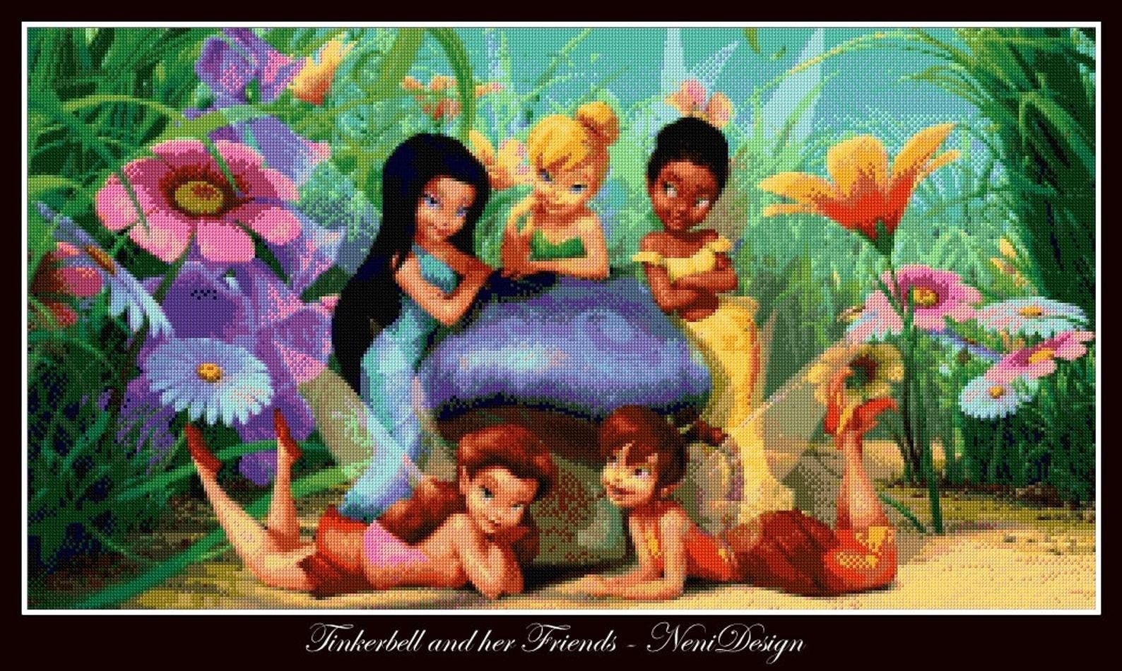 Tinkerbell and Her Friends Cross Stitch Pattern Cross Stitch Tinkerbell ...