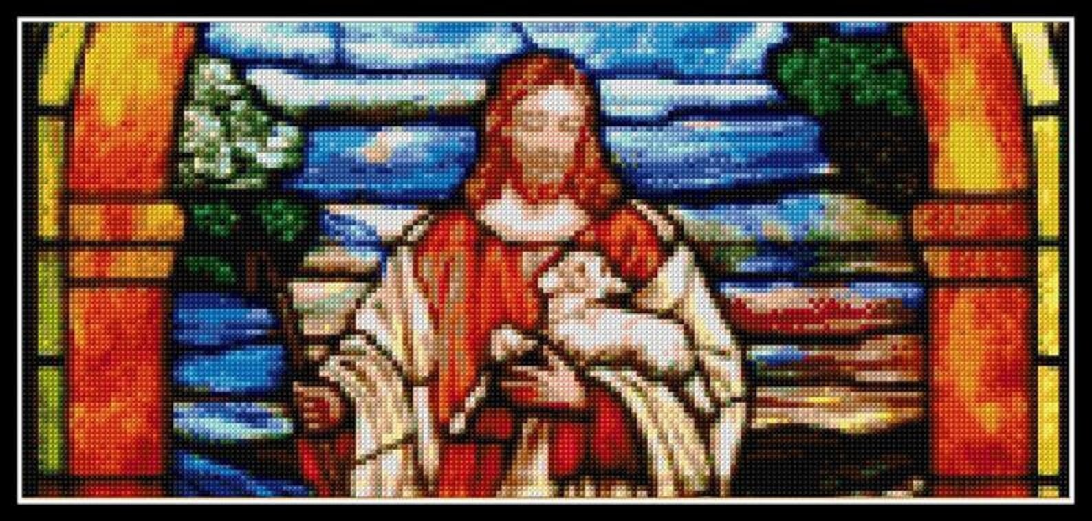 Jesus Stained Glass Cross Stitch Pattern Cross Stitch Jesus Jesus ...