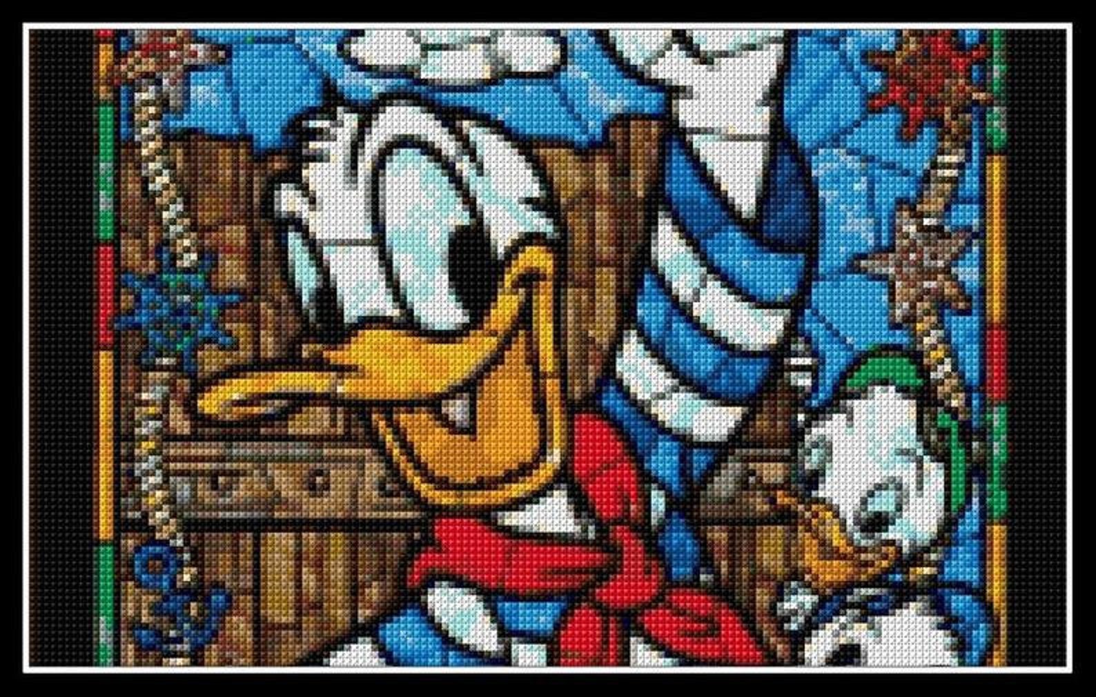 Donald Duck Stained Glass Cross Stitch Pattern DIY Stained Glass ...
