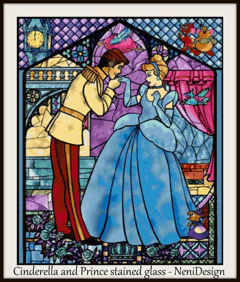 3 Princess and the Prince Stained Glass Cross Stitch Pattern - Etsy
