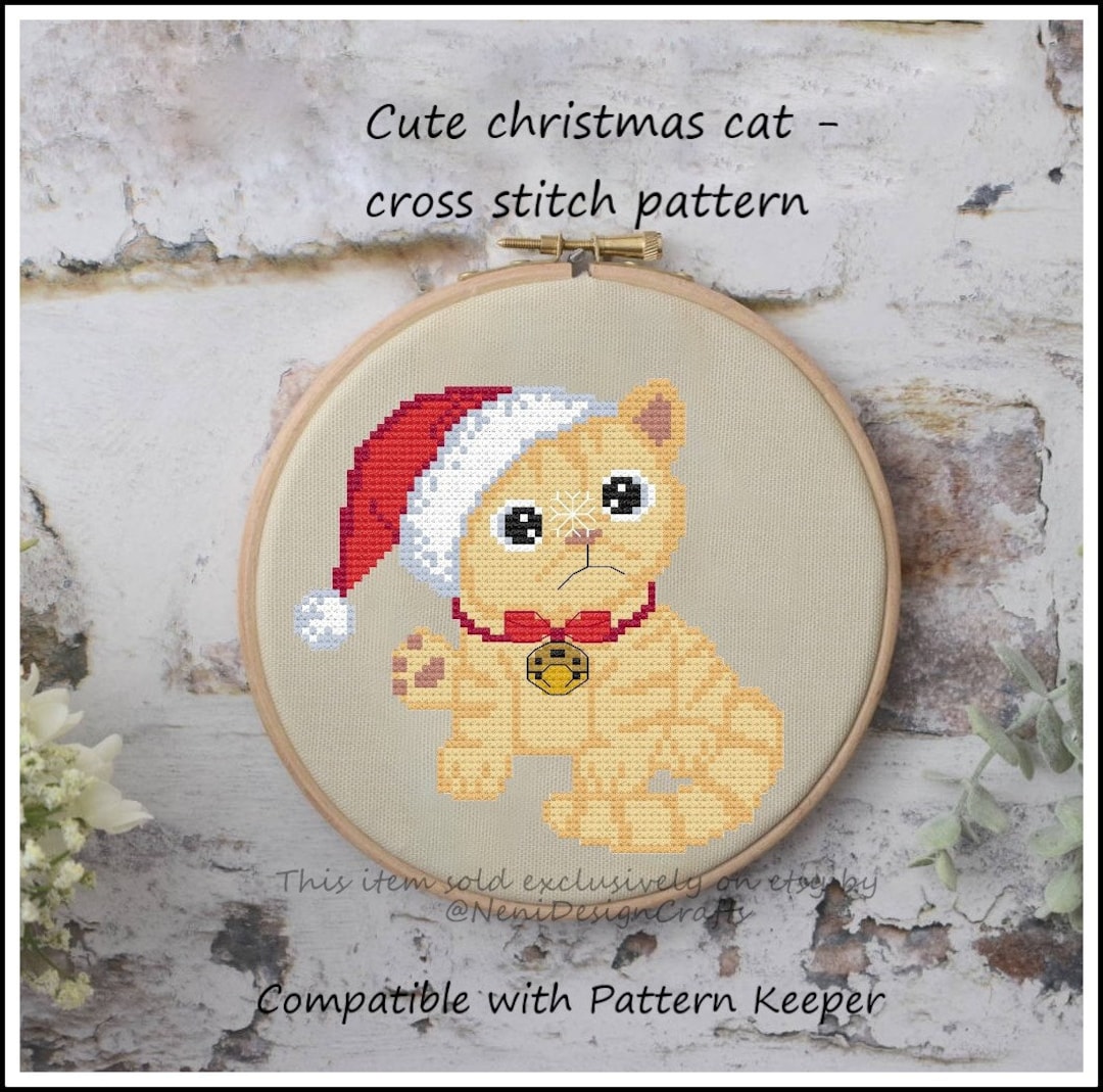 Cute Christmas Cat Cross Stitch Pattern Cat Cross Stitch Christmas ...