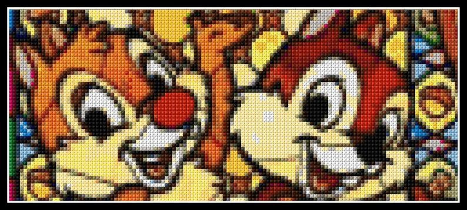 Chip & Dale Stained Glass Cross Stitch Pattern Kids Room - Etsy
