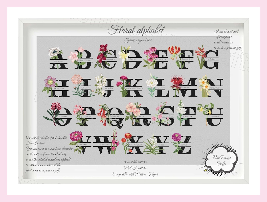 Floral Alphabet Cross Stitch Pattern: Customizable Name (PDF) - Etsy