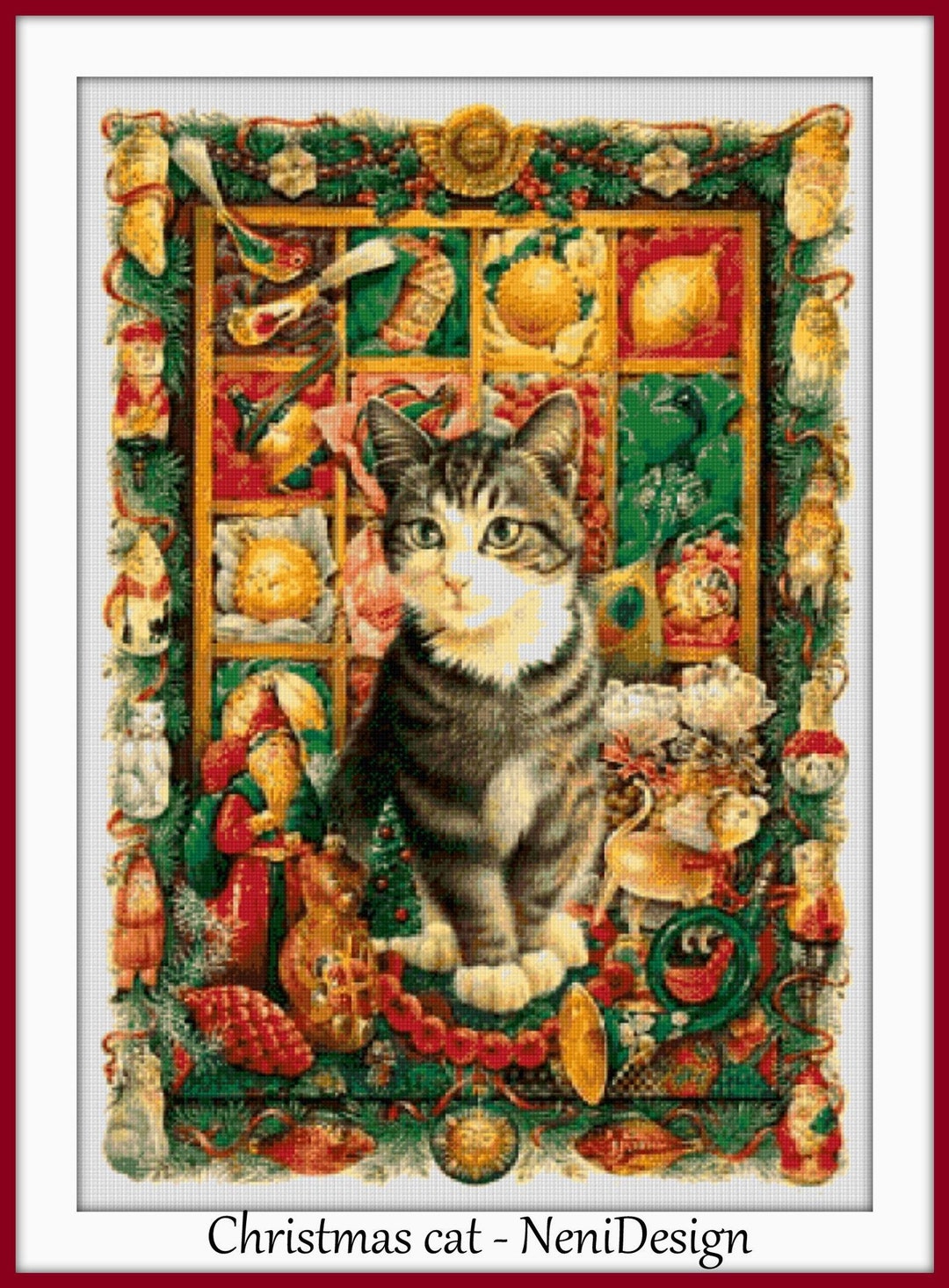 Christmas Cat Cross Stitch Pattern DIY Christmas Holiday Pattern ...
