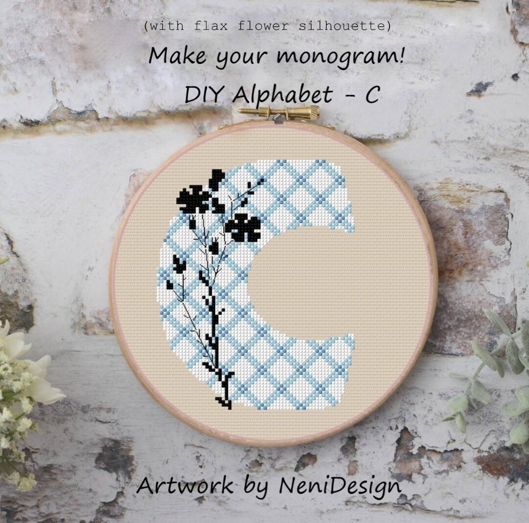 Flower Silhouette ABC - C, Cross Stitch Pattern, Alphabet Cross Stitch ...