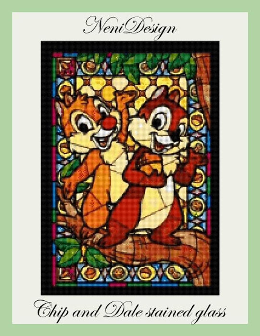 Chip & Dale Stained Glass Cross Stitch Pattern (PDF Pattern) - Etsy