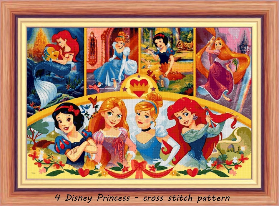 4 Disney Princess cross stitch pattern Princess pattern | Etsy