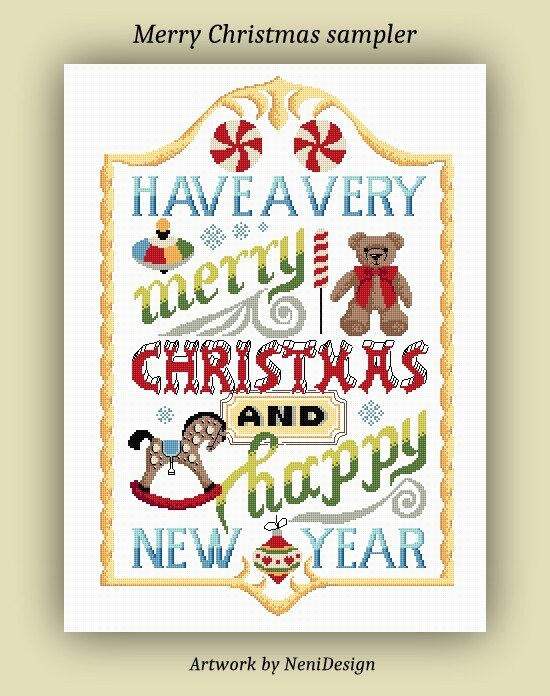 Merry Christmas Sampler Christmas Typography Christmas Cross Stitch ...