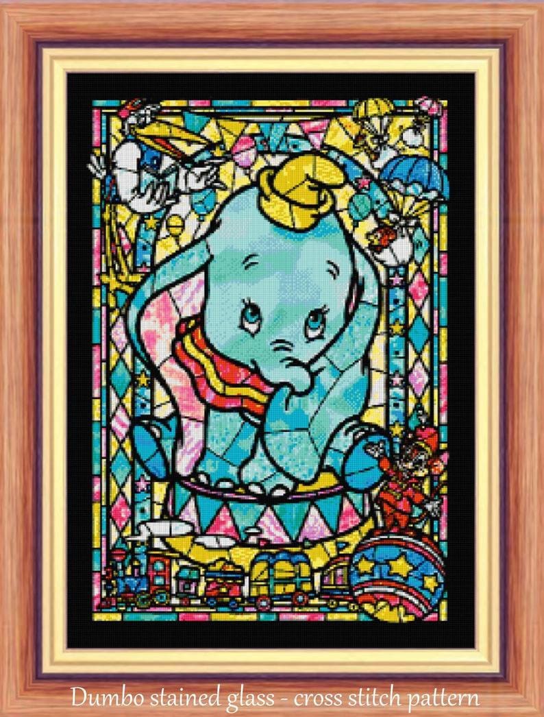 Dumbo Stained Glass Cross Stitch Pattern Dumbo Cross Stitch | Etsy