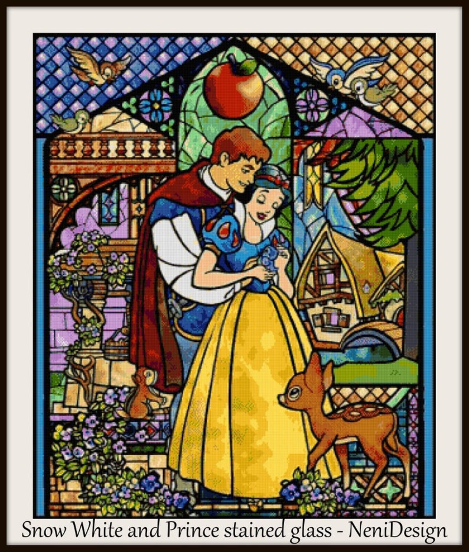 3 Princess and the Prince Stained Glass Cross Stitch Pattern - Etsy