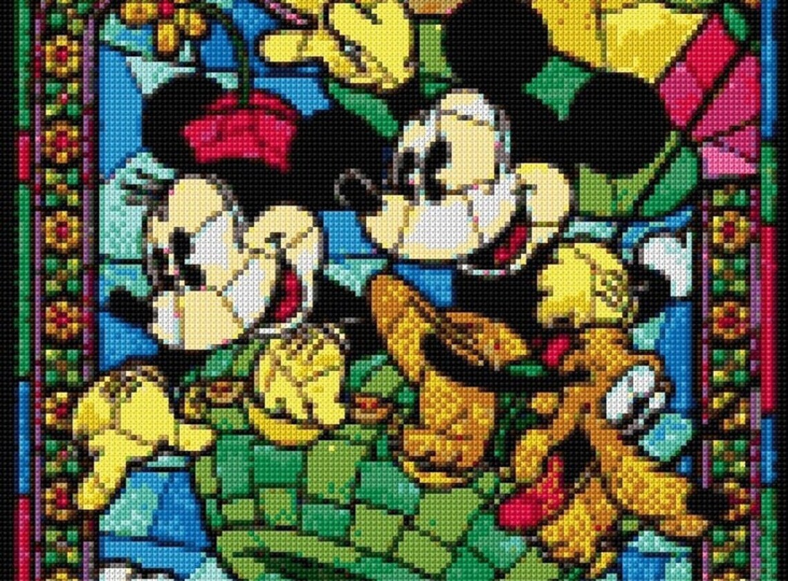 Mickey Minnie Pluto Stained Glass Cross Stitch Pattern Tale - Etsy