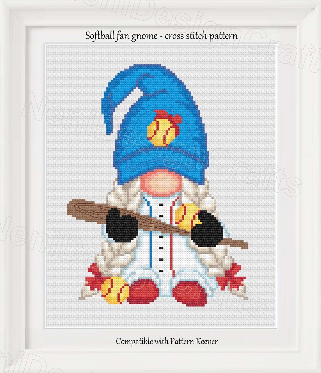 Softball Fan Gnome Cross Stitch Pattern Softball Team Cute Gnomes DIY ...