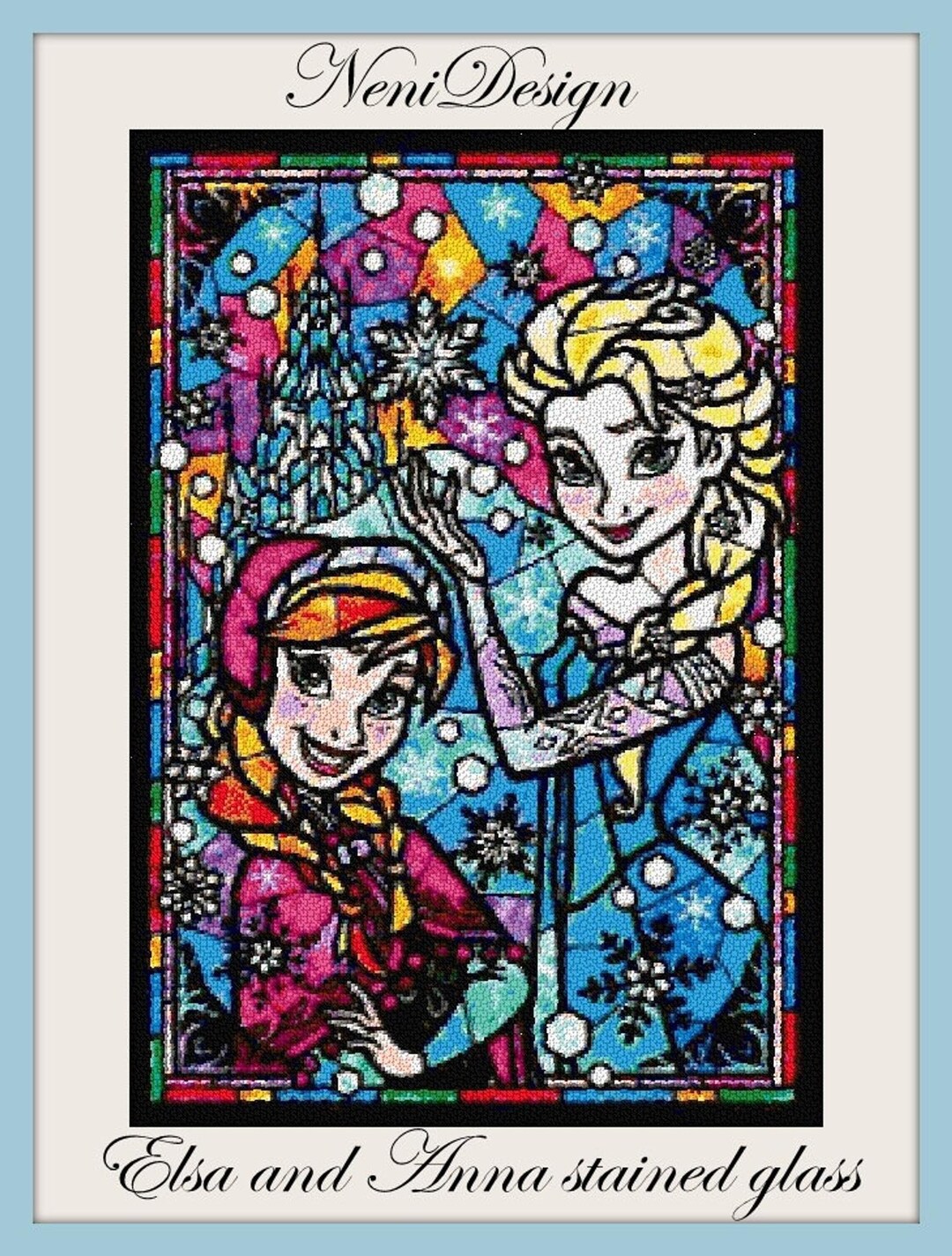 Elsa and Anna Stained Glass Cross Stitch Pattern Kids Room Decoration ...