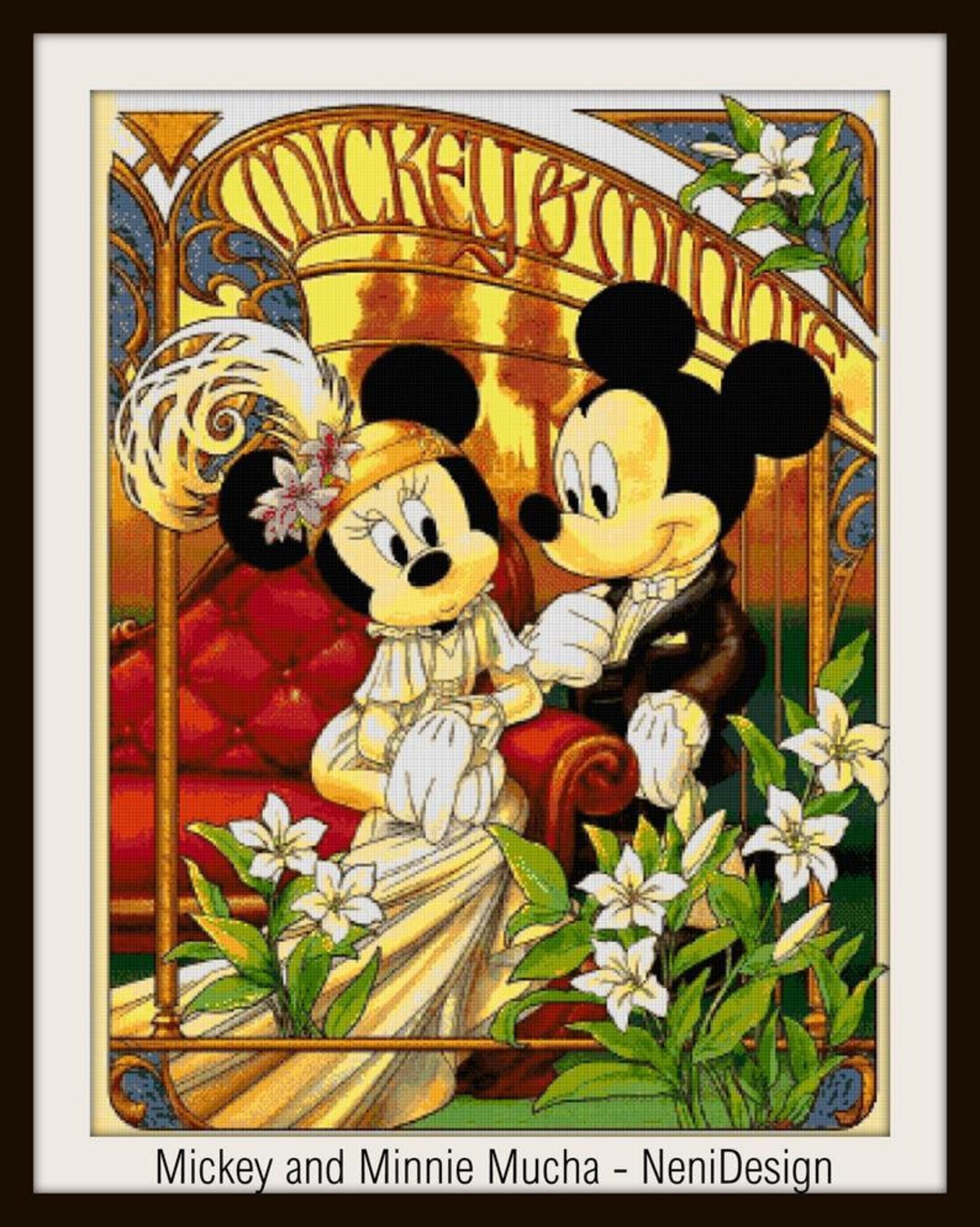 Mickey and Minnie Mucha Cross Stitch Pattern (PDF) - Etsy