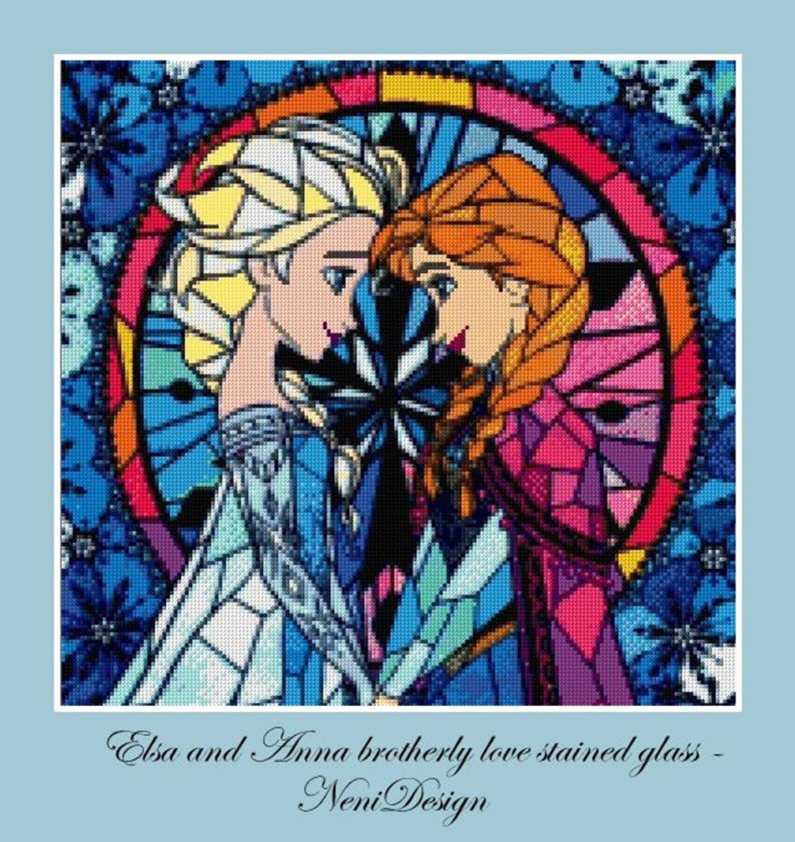 Elsa and Anna Brotherly Love Stained Glass Cross Stitch - Etsy