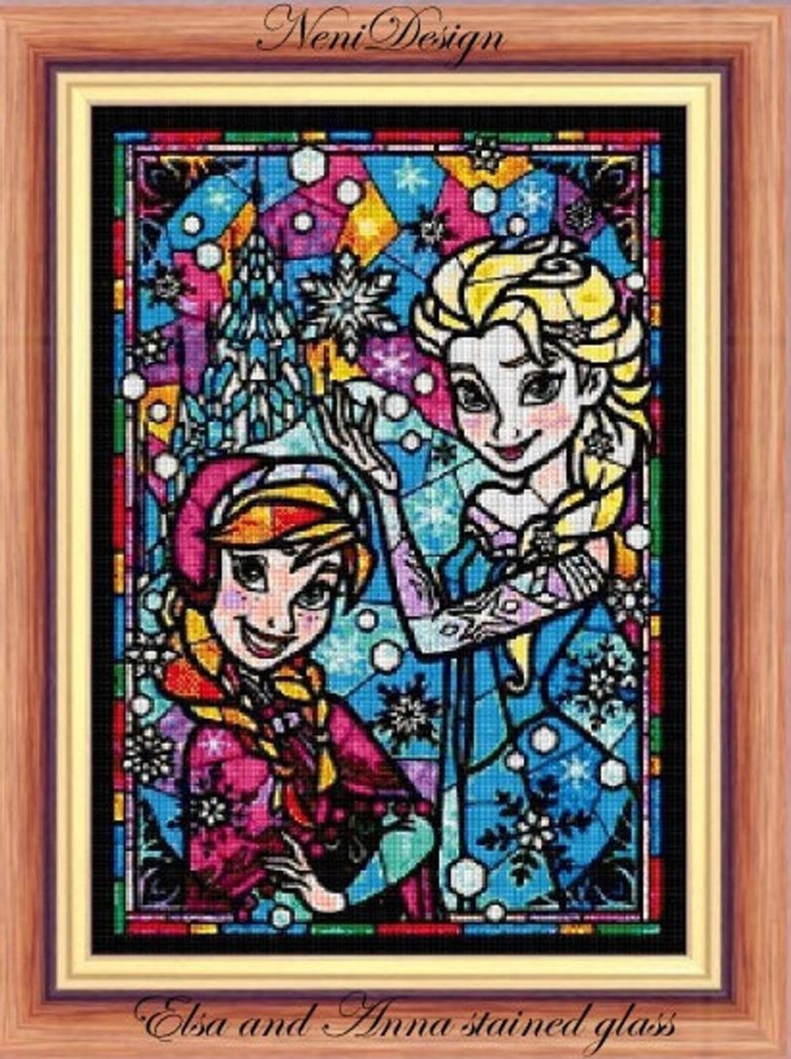 Elsa and Anna Stained Glass Cross Stitch Pattern Kids Room - Etsy