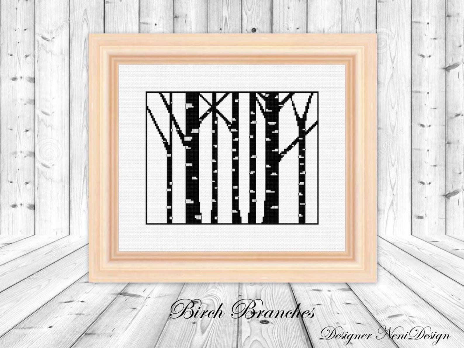 Birch Branches, Cross Stitch Pattern, Cross Stitch Birch, Birch Pattern ...