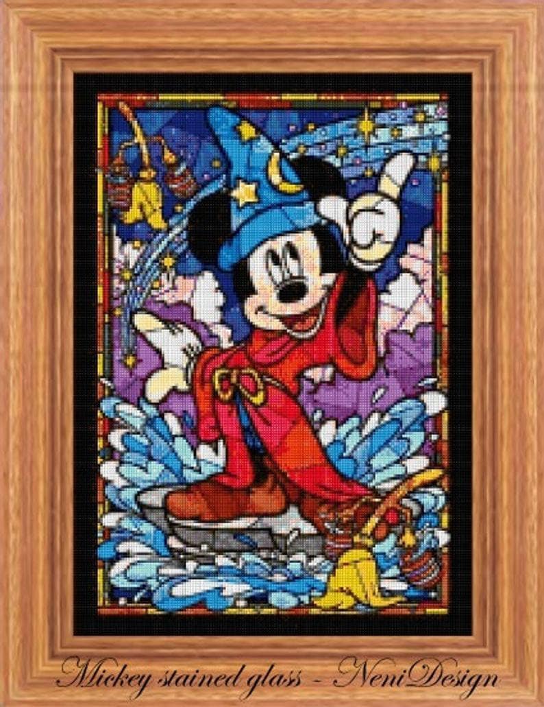Mickey Stained Glass Cross Stitch Pattern Home Decor Wall - Etsy