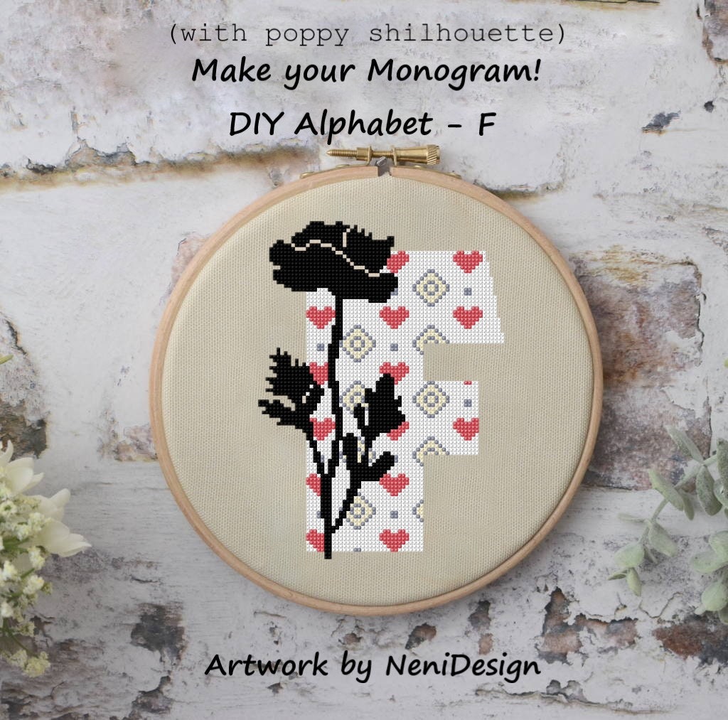 Flower Silhouette ABC F Cross Stitch Pattern Alphabet - Etsy