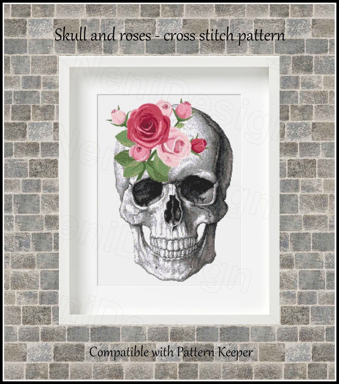 Skull and Roses Cross Stitch Pattern Human Anatomy Body Cross Stitch ...