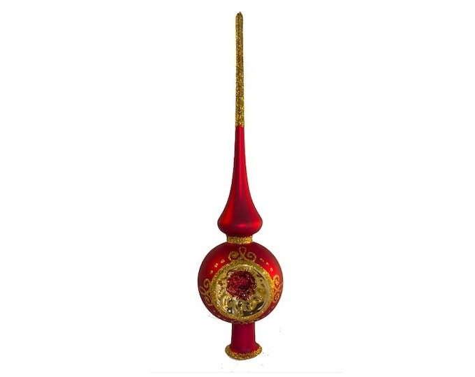 Glass Christmas Tree Topper, Red Russian Euro Style Xmas Tree Ornament ...