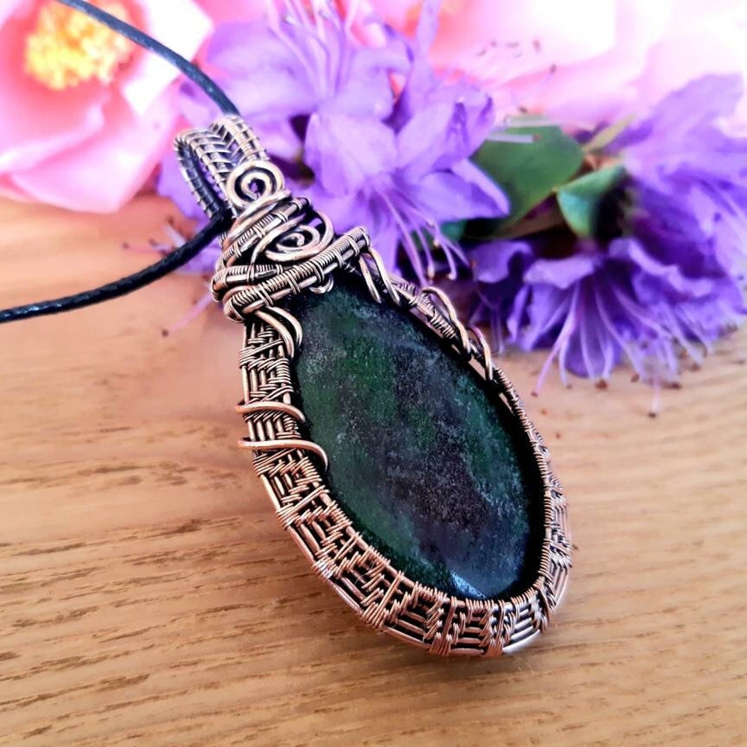 Uvarovite Garnet Gemstone Copper Pendant Necklace Wire Wrap Pendant ...