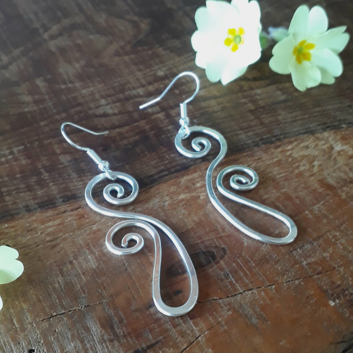 Silver Scroll Spiral Earrings Large Dangle Drop Handmade - Etsy