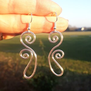 Silver Scroll Spiral Earrings, Large Dangle Drop Handmade Earrings ...