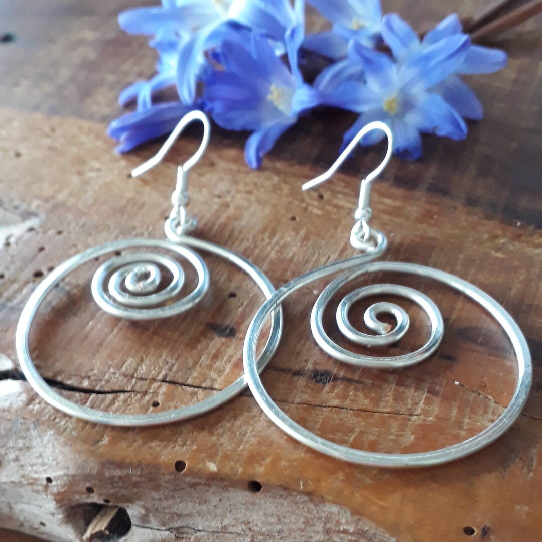 Big Silver Spiral Hoop Earrings Silver Earrings Spiral Earrings