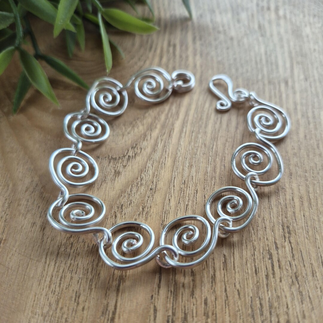 Alice Inspired Silver Spiral Bracelet, Handmade Celtic Jewellery, Gifts ...