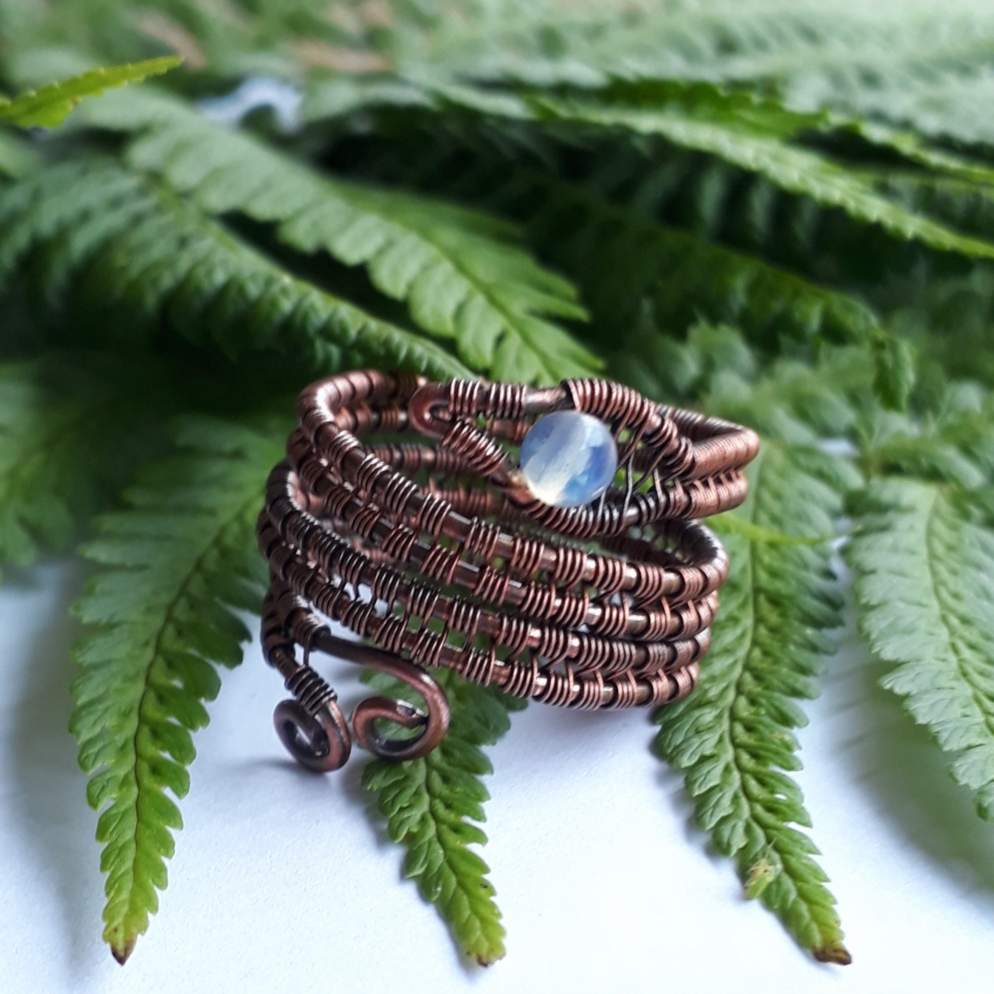 Moonstone Copper Wire Wrapped Snake Ring Funky Festival Boho - Etsy