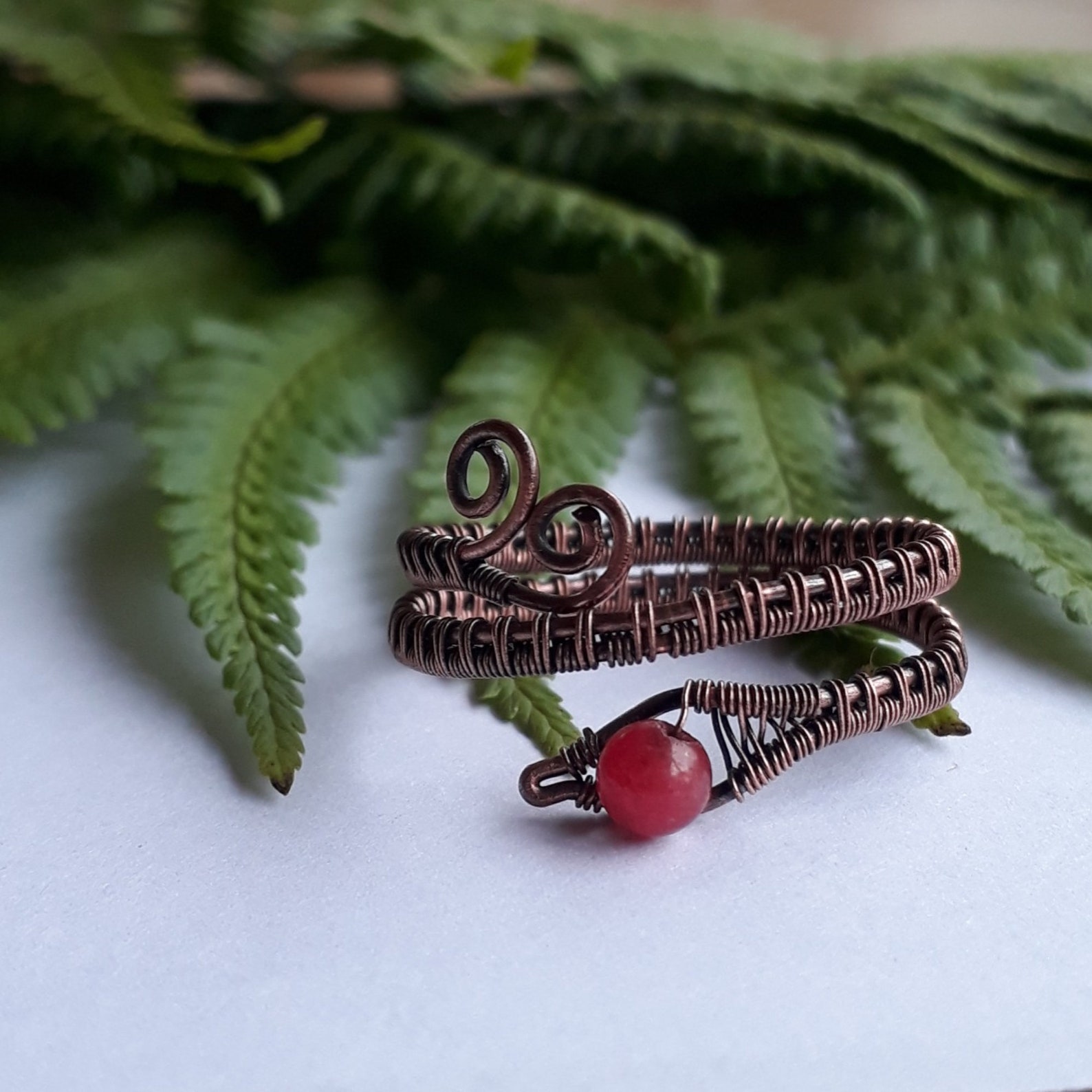 Jade Copper Adjustable Snake Ring, Rings for Men or Women, Oxidised ...