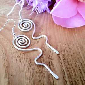 Large Spiral Lightening Bolt Earrings, Dangle Earrings, Festival ...