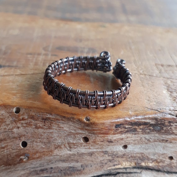 Adjustable pinch copper ring a simple band with an intricate | Etsy