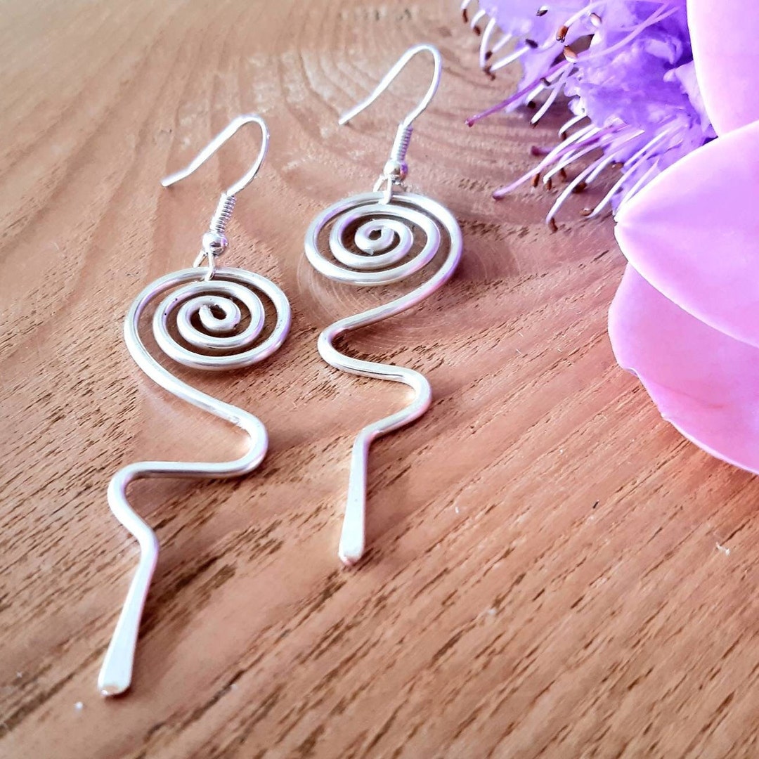 Large Spiral Lightening Bolt Earrings, Dangle Earrings, Festival ...