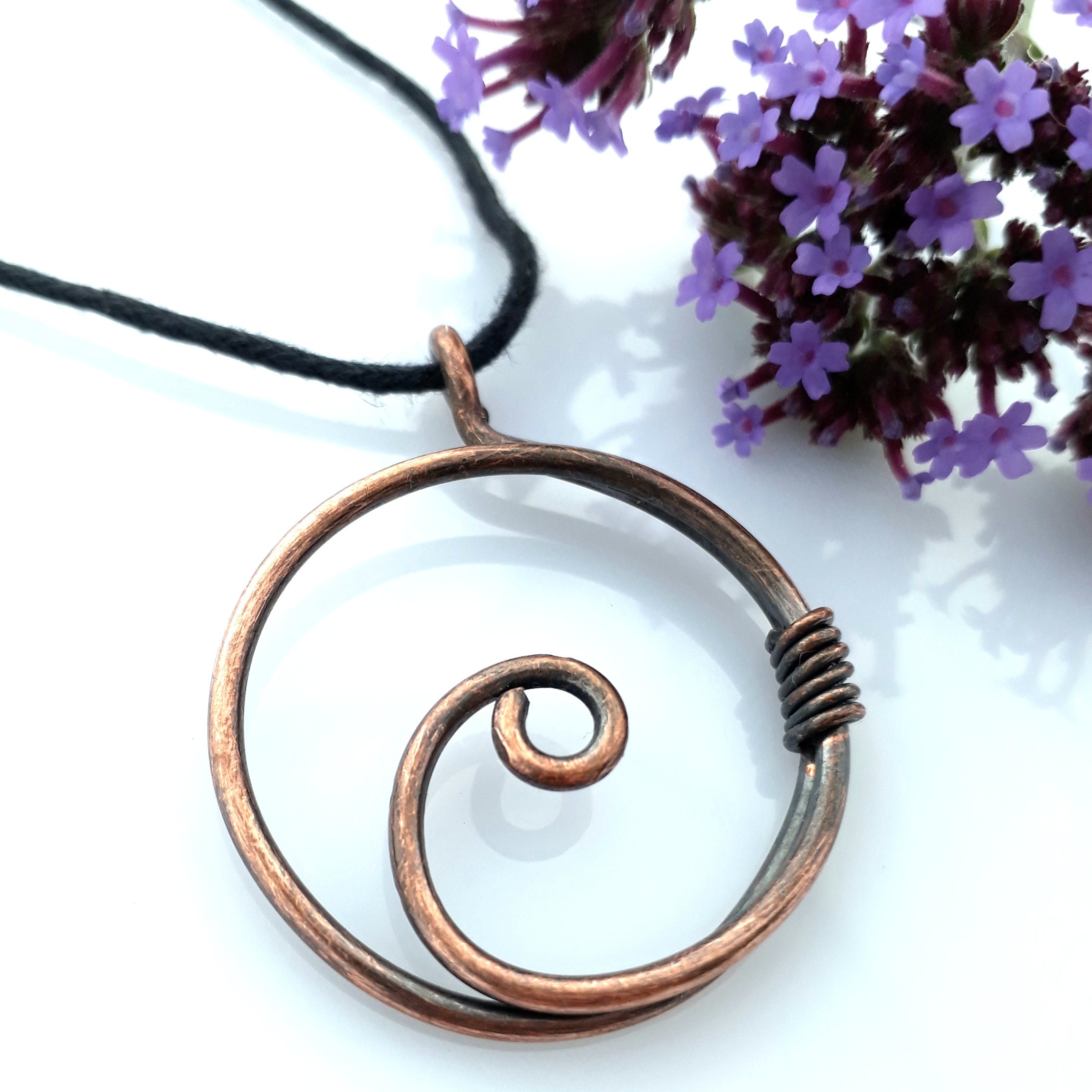Copper Hoop Spiral Pendant Necklace Handmade Jewellery - Etsy