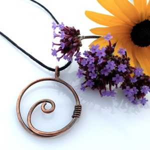Copper Hoop Spiral Pendant Necklace Handmade Jewellery | Etsy