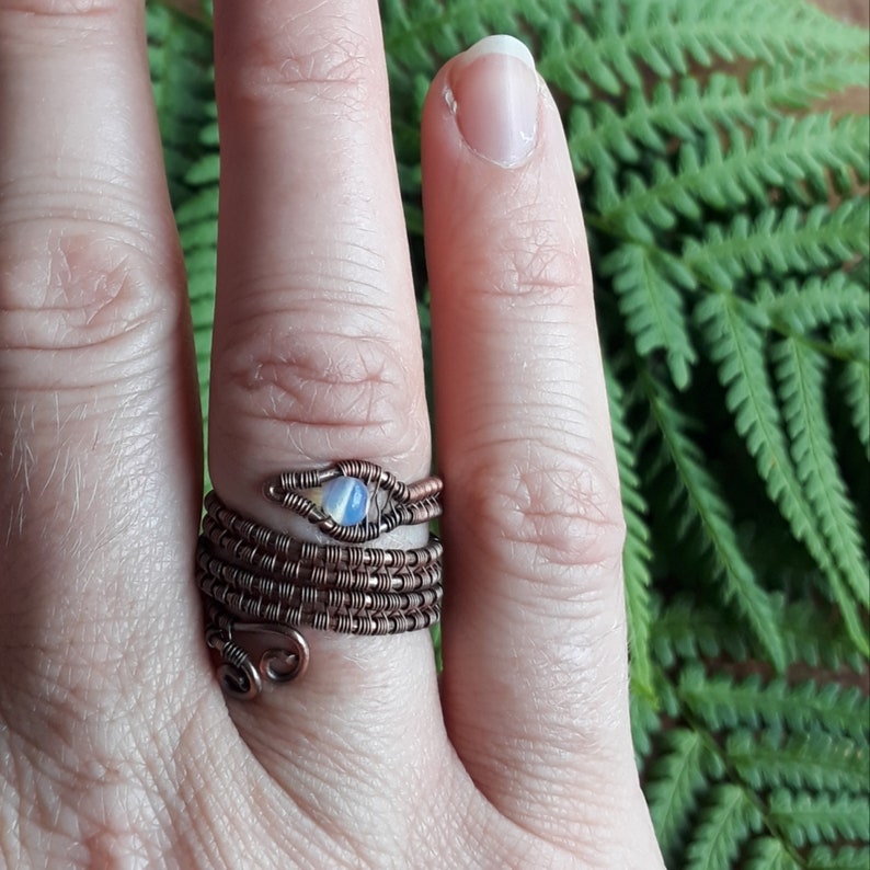 Moonstone Copper Wire Wrapped Snake Ring Funky Festival Boho - Etsy