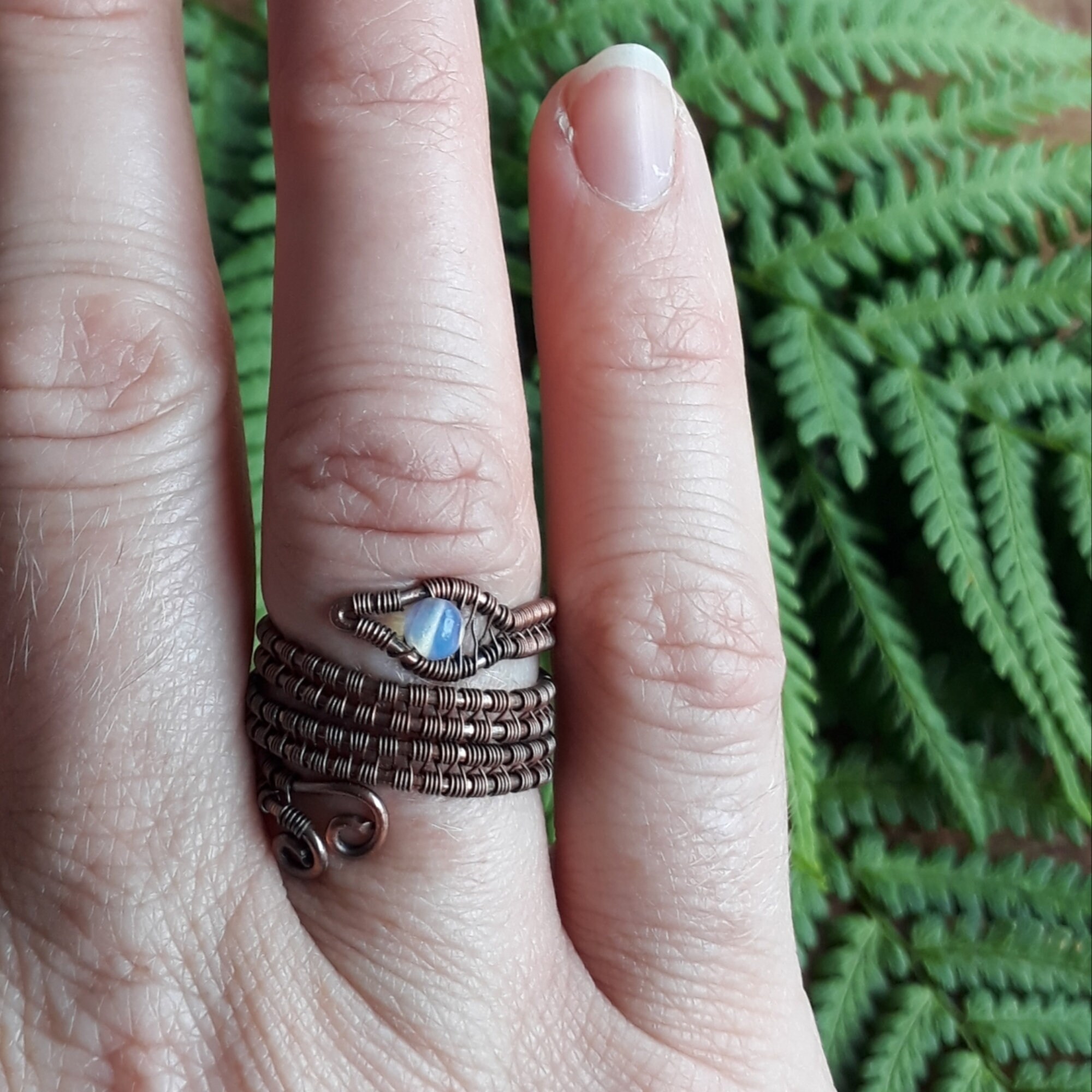 Moonstone Copper Wire Wrapped Snake Ring Funky Festival Boho - Etsy
