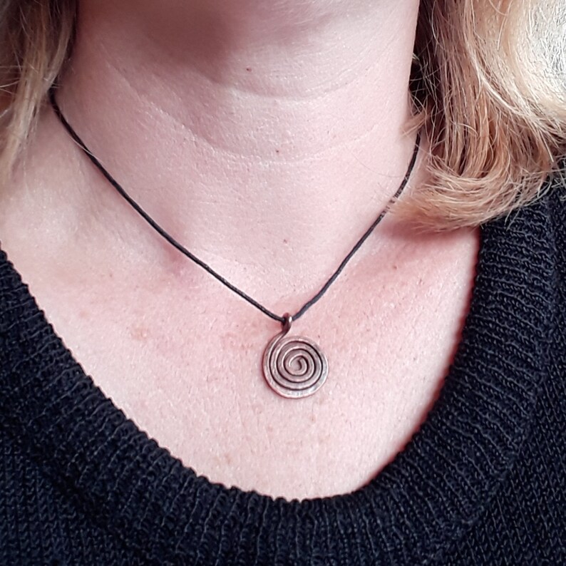 Copper Spiral Pendant Necklace on Black Cord Handmade | Etsy