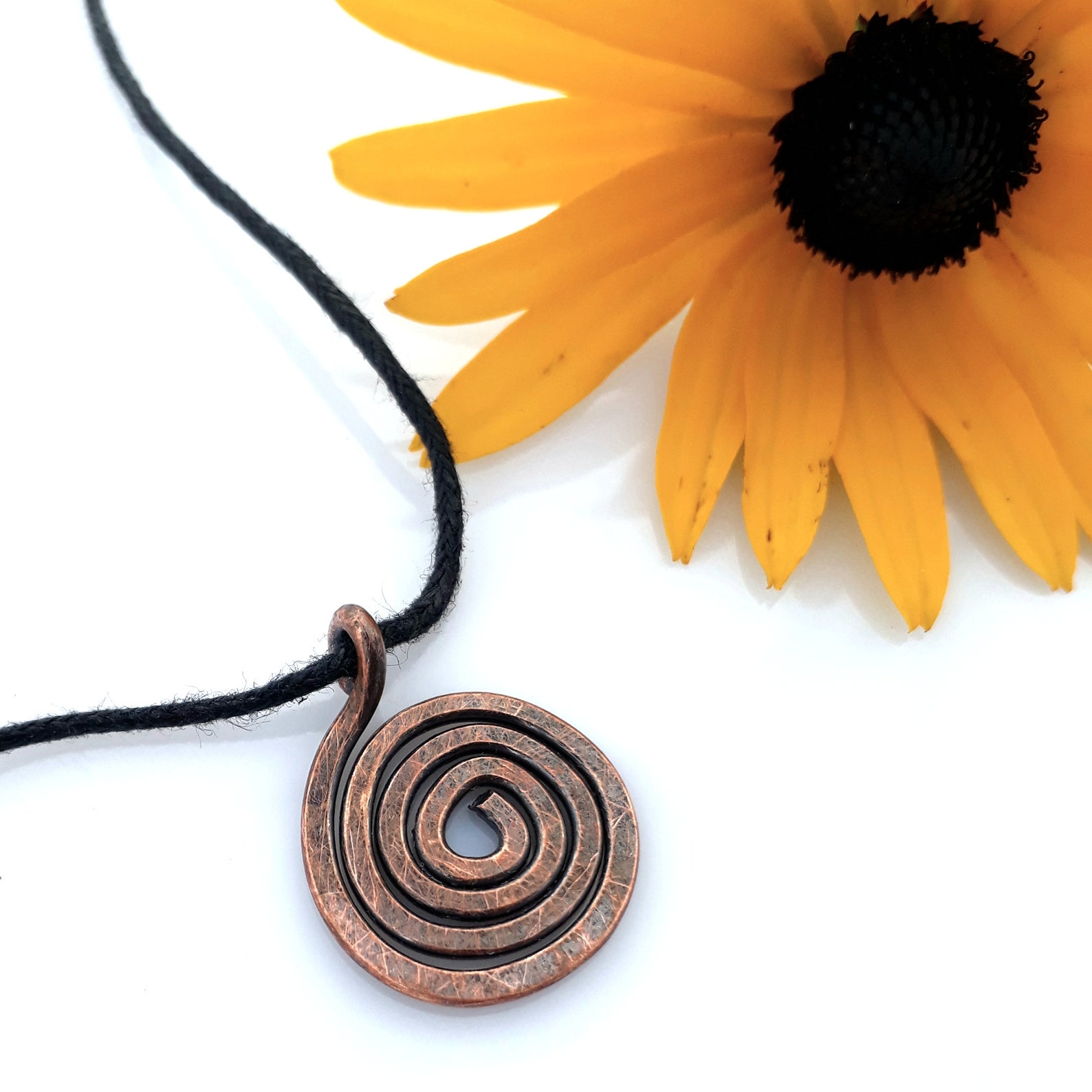 Copper Spiral Pendant, Necklace on Black Cord, Handmade Jewellery ...